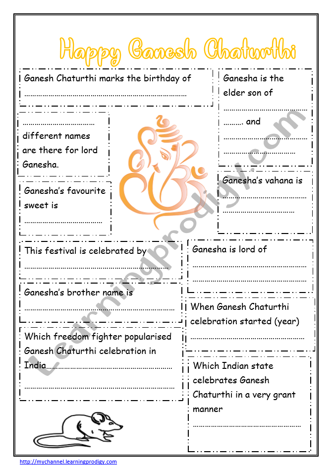 Ganesh Chaturthi Worksheets| Indian Feltival | Lord Ganesha ...